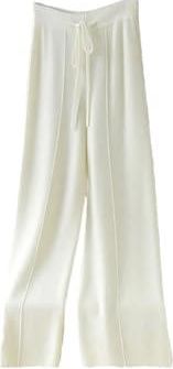 Generic Pantalon large 100 % laine pour femme, pantalon en tricot ample pour femme, pantalon chaud avec cordon de serrage &eacute;lastique &agrave; jambe large, blanc, M