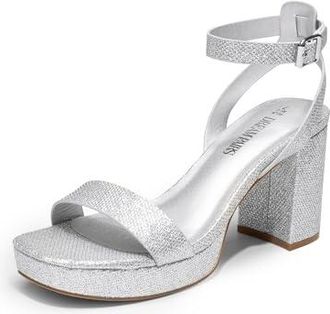 Dream Pairs Sandales &agrave; talons compens&eacute;s pour femme - Bout ouvert - Sangle de cheville - Tendance - Pour mariage, soir&eacute;e, bal de fin dann&eacute;e, danse, Paillettes arge