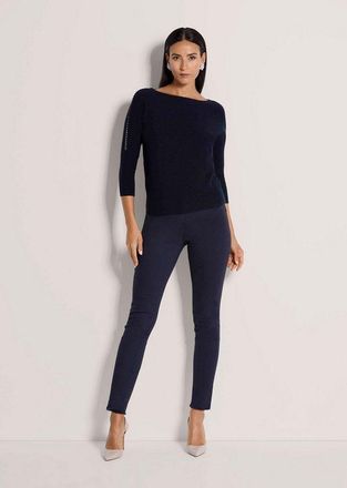 Madeleine Strickpullover Viskosepullover mit Deko-Kette Sommerpulli mit U-Boot-Ausschnitt, Rippenstruktur und 3/4-Arm