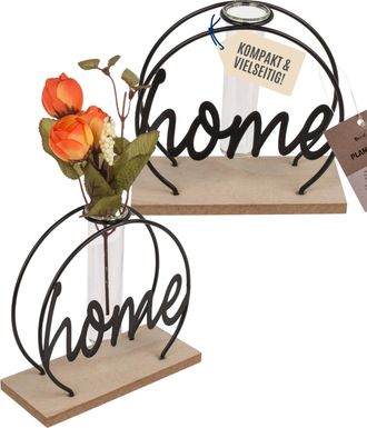 Out of the Blue Metall-Pflanzenhalter auf Holzplatte Home - Reagenzglas-Vase f&uuml;r Einzelpflanzen - Dekorative Kombination aus Metall & Holz - Stilvolle Tischdeko f&uuml;r W