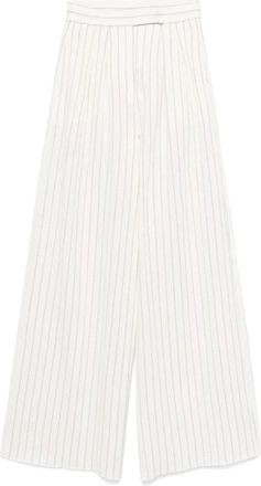 Max Mara Femme, Pantalons, Blanc, Taille: 38 FR Pantalon Blanc &agrave; Rayures Verticales Pliss&eacute;es