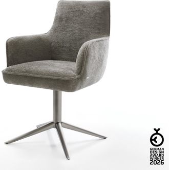 DELIFE Drehstuhl Heira-Flex mit Armlehnen Boucl&eacute; Soft Schlamm Fu&szlig;kreuz Graphit 360&deg; drehbar Wippfunktion Taschenfederkern, Esszimmerst&uuml;hle