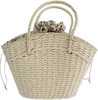 Rismart Sac fourre de Plage, Sac à mains Paille Femme Panier Beige