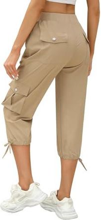Heekpek TOMEEK Pantalons Femme Pantacourt Femme Été Taille Haute Elastique 7/8 Pantalon Cargo de Randonnée avec Cordon de Serrage Capri Pantalon Fluide Femme 