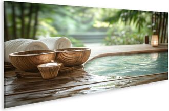 Islandburner Bild auf Leinwand Wellness Oase mit Bambus und Kerzenlicht Bilder Wandbilder Poster