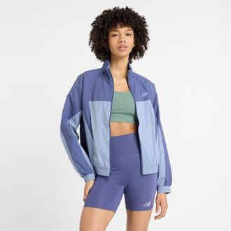New Balance Damen Color Blocked Woven Jacket in Blau, Polywoven, Größe XL