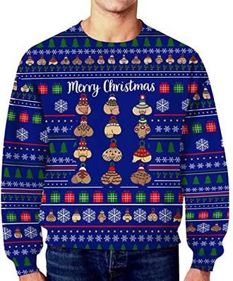 Generic Pull &agrave; capuche d&eacute;contract&eacute; &agrave; col rond pour homme Automne Hiver No&euml;l 2026, bleu, XXL