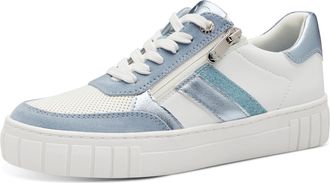 Marco Tozzi Damen Sneaker flach mit Rei&szlig;verschluss Freizeit, Mehrfarbig (White/lt.Blue), 38 EU