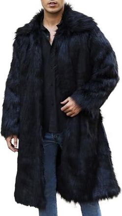 Generic Tenues dhiver chaudes pour homme Manteau en fausse fourrure Veste longue Manteau &eacute;pais en fourrure Manteau dext&eacute;rieur d&eacute;contract&eacute; avec doublure lisse,