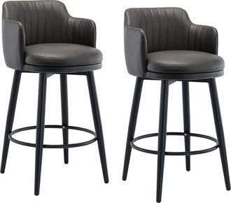 Generic Ergonomisches Barhocker-Set, 2er-Set, Lederpedal, verchromter gepolsterter Sitz, Barhocker mit R&uuml;ckenlehne/Schwarz/65/75 cm