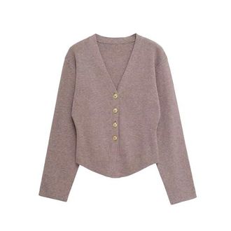 Generic Haut tricot&eacute; d&eacute;contract&eacute; pour femme - Col en V - Manches longues - &Eacute;l&eacute;gante chemise en tricot fin, Brun clair, XS