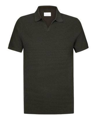 Profuomo Strick-Poloshirt mit Tencel und Variokragen in Reiskornstruktur in