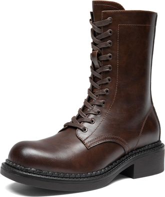 Dream Pairs Damenstiefel Winterstiefel Schnürstiefel Silhouette Bequemer Reißverschluss Warmes Lug Sohle Innenreißverschluss, Size 37, Braun, DWUMMB2523