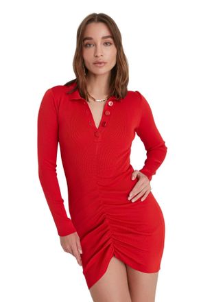Trendyol Damen Trendyol Womens Knitted Dress With Turtleneck Kleid, Rot, M EU