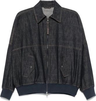 Brunello Cucinelli Femme, Vestes, Noir, Taille: 38 FR Veste Bomber en Denim D&eacute;lav&eacute;