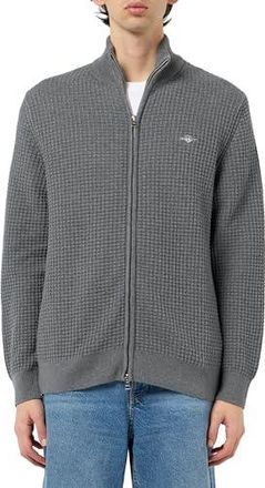 GANT Zipped Textured Cotton Cardigan, Gris foncé mélangé, 3XL Homme