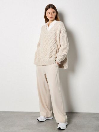 Apricot Strickpullover Grobstrickpullover mit Waffel- und Routenmuster