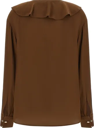 Max Mara Ruffled Silk Cr&ecirc;pe Blouse - Brown