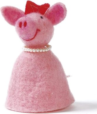 Baden dekorativer niedlicher Eierwärmer pinkes Schwein mit Perlenkette aus Filz (1)