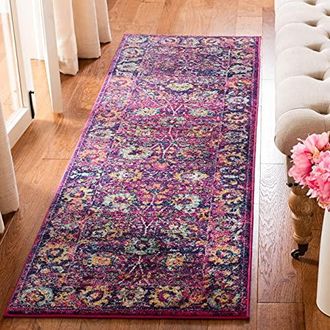 Safavieh Traditionell Teppich f&uuml;r Wohnzimmer, Esszimmer, Schlafzimmer - Granada Collection, Kurzer Flor, Fuchsia und Multi, 62 X 240 cm