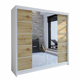 Mirjan24 Mobilier1 - Armoire Closico 154, Blanc + Chêne Artisan, 215x180x58cm, Portes darmoire: Coulissantes, Nombre détagères: 0