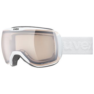 Uvex downhill 2100 V - stylische, selbsttönende Skibrille mit Anti-Fog-Beschichtung für Damen und Herren - white matt/silver-clear - one size