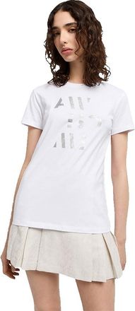 A|X Armani Exchange Womens Arte Sella, Glitter Logo Lettering,Regular Fit,White,XS