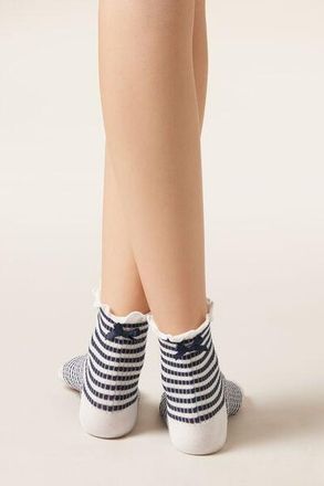 Calzedonia Gestreifte Socken Mit Schleife Blau
