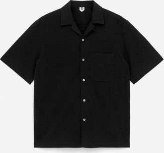 Arket Seersucker-Hemd Mit Kubanischem Kragen -Schwarz