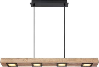 Globo Lighting Pendelleuchte Holz lang Holzlampe h&auml;ngend H&auml;ngeleuchte Glas satiniert dunkelbraun, Metall schwarz matt, 6x LED 6x 5W 6x 390Lm warmwei&szlig;, L 75 cm
