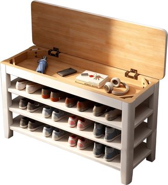 Generic Schuhbank mit Stauraum Klappbares Staufach Massivholzrahmen Sitzbank mit Stauraum Bis 220 Kg Belastbar Schuhschrank mit Sitzbank f&uuml;r Eingangsbereich, 