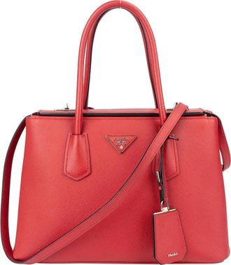 Prada Crossbody Bags - Prada Red Saffiano Leather Turnlock Double Handbag - Gr. unisize - in Rot - f&uuml;r Damen