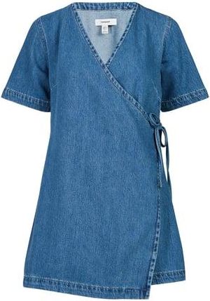 Topshop Robe portefeuille &agrave; manches courtes en denim de coton m&eacute;lang&eacute;