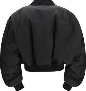 Rick Owens Mens Bomber Jacket With Gathered Sleeves Black Polyester; Cotton