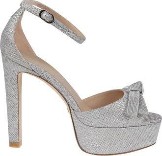 Stuart Weitzman Sandalen - Discoplatform Mega Bow Sandals Metallic - Gr. 40 (EU) - in Gunmetal - f&uuml;r Damen