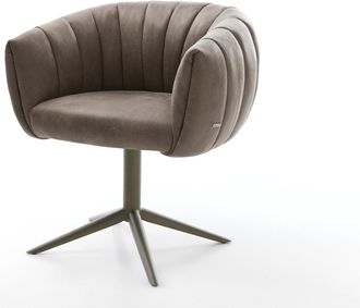 DELIFE Drehstuhl Jada-Flex Mikrofaser Taupe Vintage Fu&szlig;kreuz Effektfinish Titan 360&deg; drehbar Wippfunktion Taschenfederkern, Esszimmerst&uuml;hle