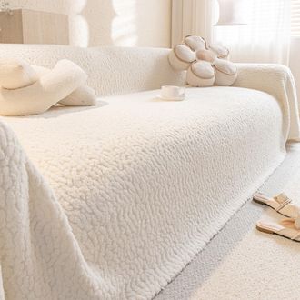 Generic Baumwollsofa-Schutz vor Haustieren, haustierfreundliche Loveseat-Anti-Kratz-Couchh&uuml;lle, weiche waschbare dekorative Sofahusse Beige 180x420cm/70.87x16