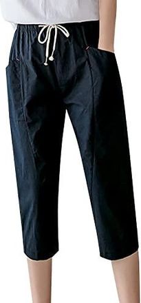 Generic Pantalon Lin Femme Fluide &Eacute;t&eacute; D&eacute;contract&eacute; D&eacute;contract&eacute;s Amincissants et Amples en Coton et Lin pour Femmes Pantacourts Femme Leger Pantacourt Fluide (N