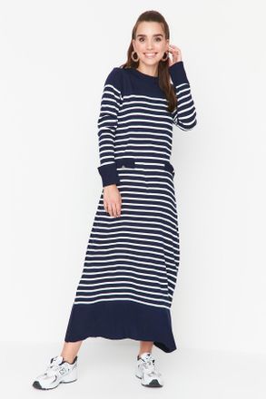 Trendyol Modest Damen Dunkelblau Maxi Lang Casual A-Linie Modest Kleider
