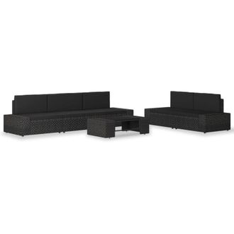 vidaXL Vidaxl - Salon de jardin 6 pcs r&eacute;sine tress&eacute;e noir - Conception modulaire - Coussins amovibles - Cadre en acier enduit de poudre - Table basse en