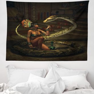 Abakuhaus Fantasie Wandteppich und Tagesdecke, Mystery Girl Riesige Schlange, aus Weiches Mikrofaser Stoff Wand Dekoration Für Schlafzimmer, 150 x 110 cm, Grün 