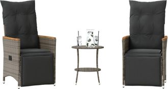 Festnight QJBSAVVA 3-TLG. Bistro-Set Balkonmöbel Set Grau Poly Rattan 56x59x92 cm klappbar verstellbar mit Kissen Robustes Gartenmöbel für kleine Balkone Garten