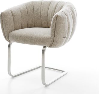 DELIFE Freischwinger Jada-Flex Webstoff Soft Beige Freischwinger flach Edelstahl Taschenfederkern, Esszimmerst&uuml;hle