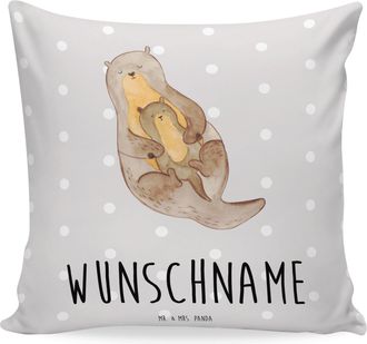 Mr. & Mrs. Panda Kopfkissen Otter Kind - Personalisierte Geschenke, Mutter, Baby, Seeotter, Mama, Name, Familie, Kissen, Personalisiert, Wunschname, Bedrucken, Geburt