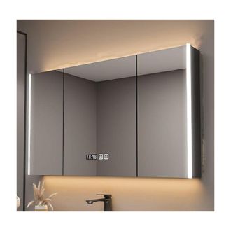 Generic Wandmontierter Badezimmerspiegelschrank mit dimmbarer Beleuchtung - Grauer Aufbewahrungsschrank 110 cm - Stilvolle Wandaufbewahrung f&uuml;r Moderne Badezi