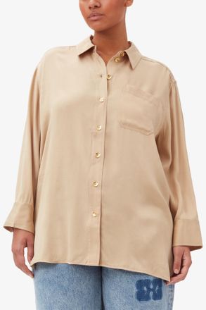 Ganni braun beige Washed Satin Hemd LENZING ECOVERO - Gr&ouml;&szlig;e 32