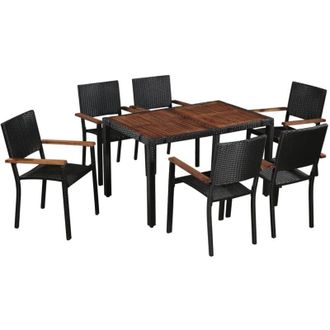 vidaXL Vidaxl - Ensemble &agrave; manger dext&eacute;rieur 7pcs R&eacute;sine tress&eacute;e acacia Noir