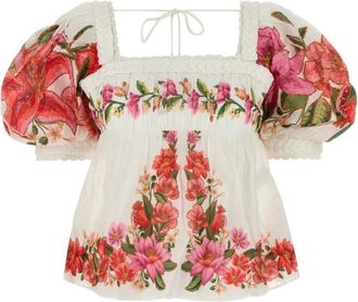 Farm Rio Farm Rio, Femme, Blouses et Chemises, Multicolore, Taille: 36 FR Blouse Imprim&eacute;e en Lin M&eacute;lang&eacute;