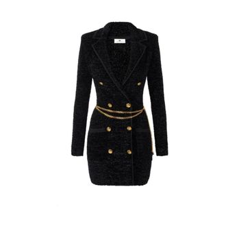 Elisabetta Franchi Femme, Robes, Noir, Taille: 34 FR Robe en chenille boucl&eacute; avec ceinture