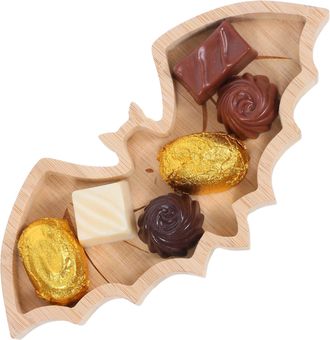 Pretyzoom Holz Serviertablett F&uuml;r Halloween Mit Fledermaus Design Snackbrett Und Obstteller F&uuml;r Party Dekoration Und Bewirtungszwecke